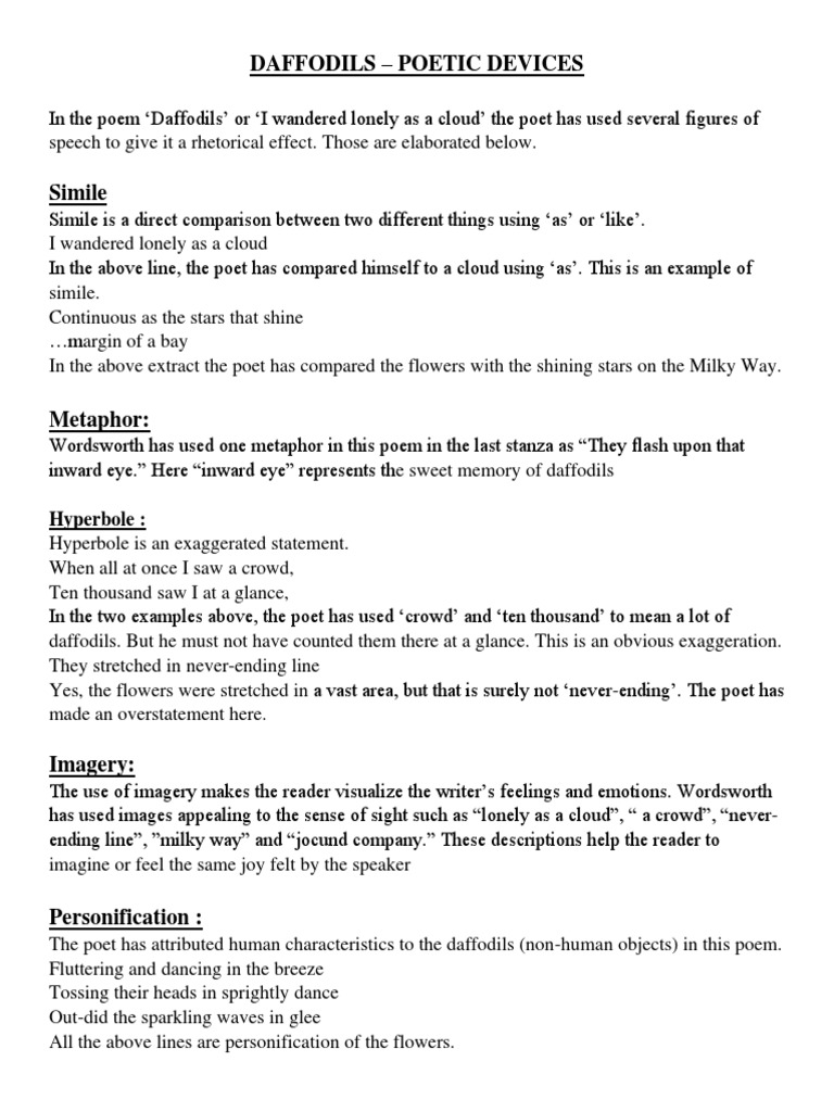 Daffodils Poetic Devices | PDF | Poetry | Poetic Devices