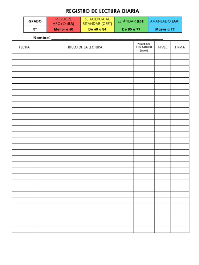 Registro de Lectura Diaria 3° Grado | PDF