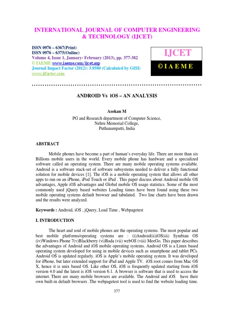 Android Vs Ios An Analysis | PDF | Ios | Android (Operating System)