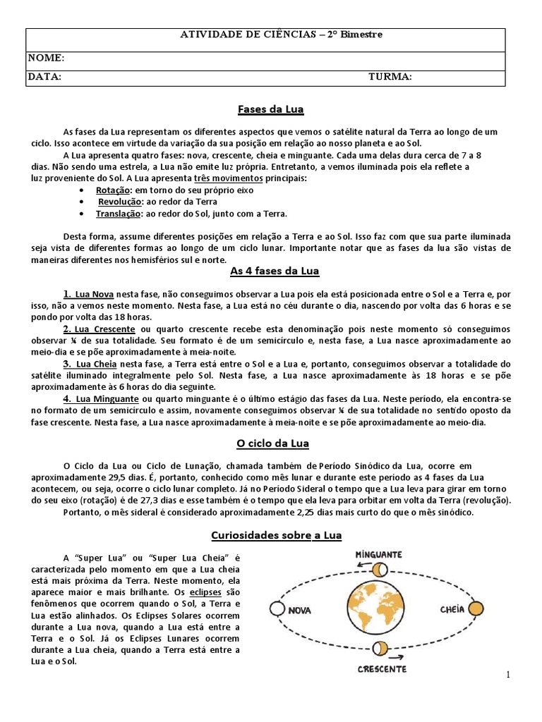 Fases da Lua e seus movimentos | PDF | Lua | Terra