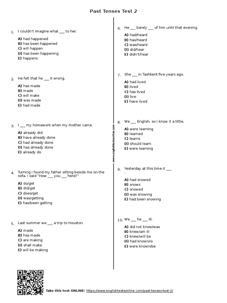 1387 - Past Tenses Test 2 | PDF