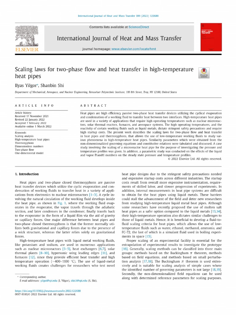 2022 - Scaling Laws For Two-Phase Flow and Heat Transfer in High ...