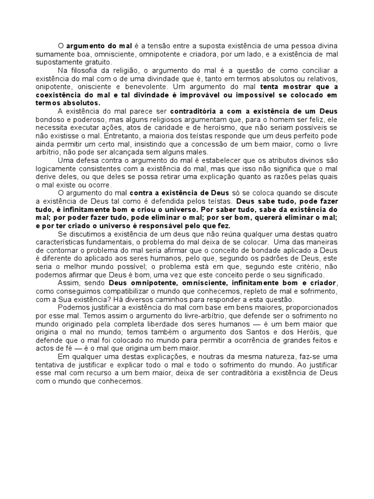 Argumento Do Mal + Aposta de Pascal | PDF | Problema do Mal | Deus