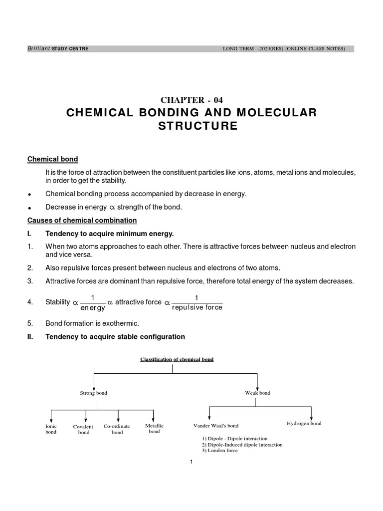 Chemical Bonding and Molecular Structure | PDF | Chemical Bond | Ionic ...