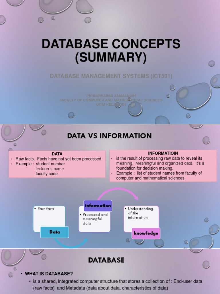 Summary Chapter 1 - Database Concepts | PDF | Databases | Data