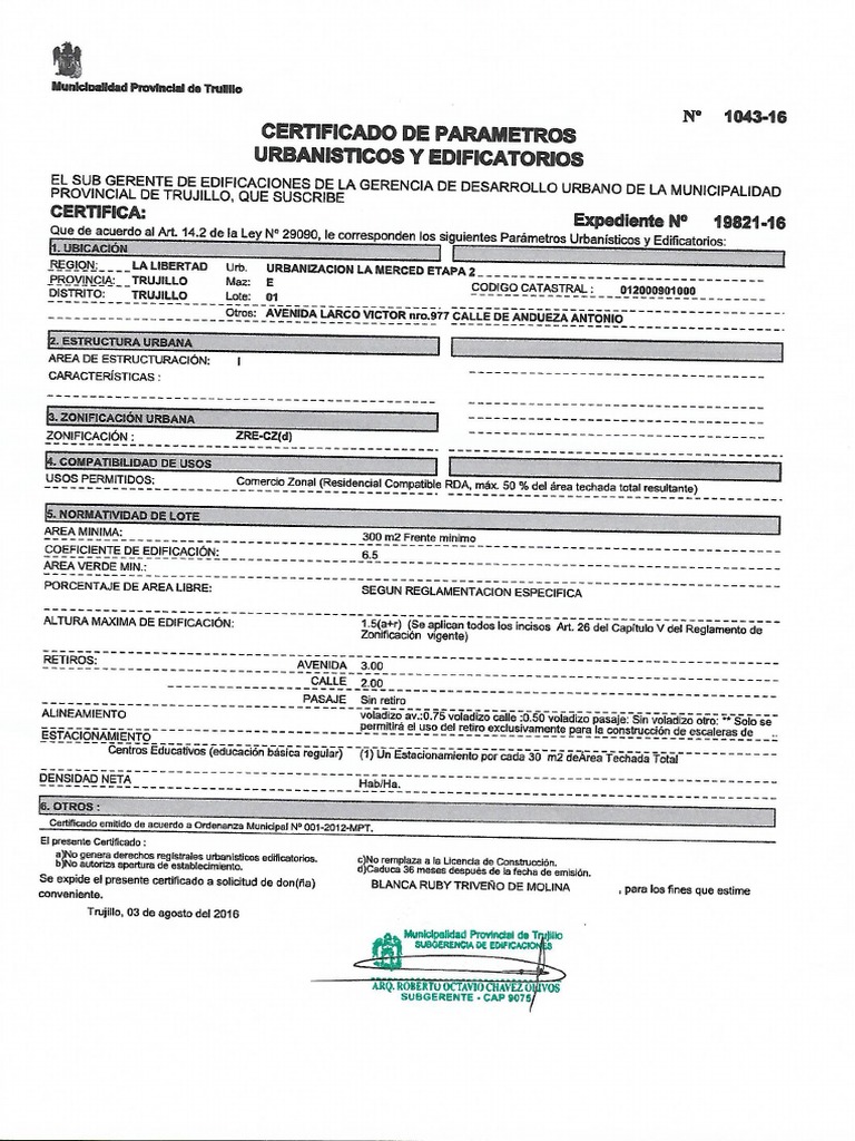 Certificado de Parametros Urbanisticos | PDF