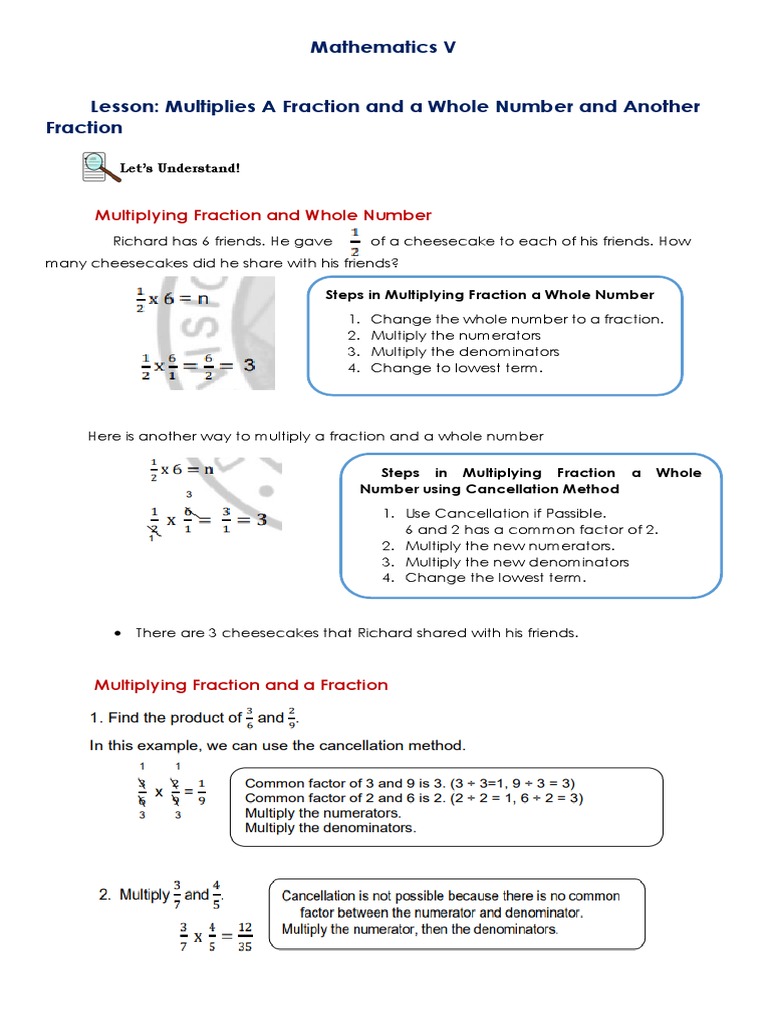 Multiplying Fractions and Whole Numbers | PDF | Multiplication ...