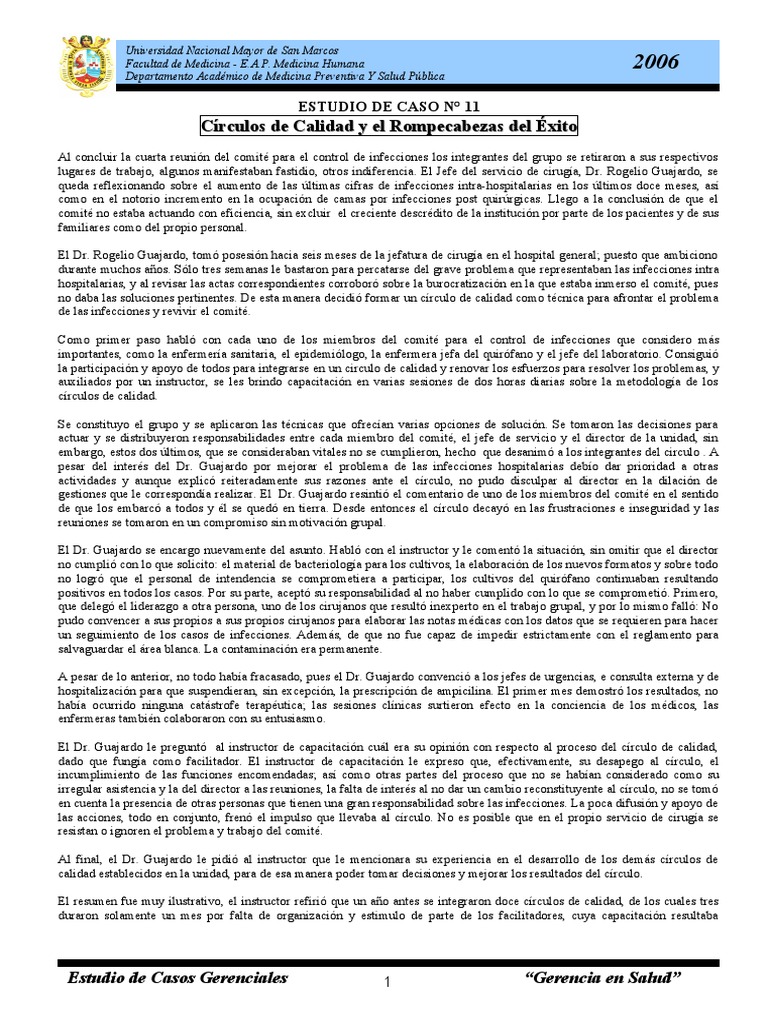 ESTUDIO DE CASO N 11 Circulos de Calidad y Rompecabezas Del Xito | PDF | Medicina | Hospital