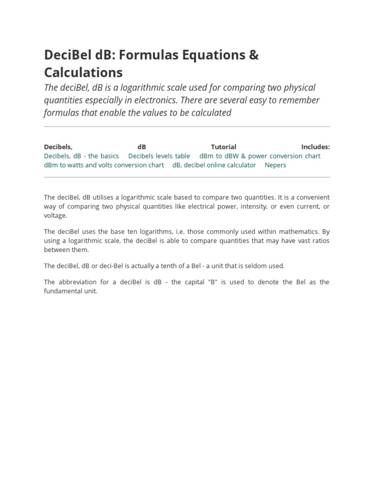 DeciBel DB | PDF | Decibel | Physical Quantities