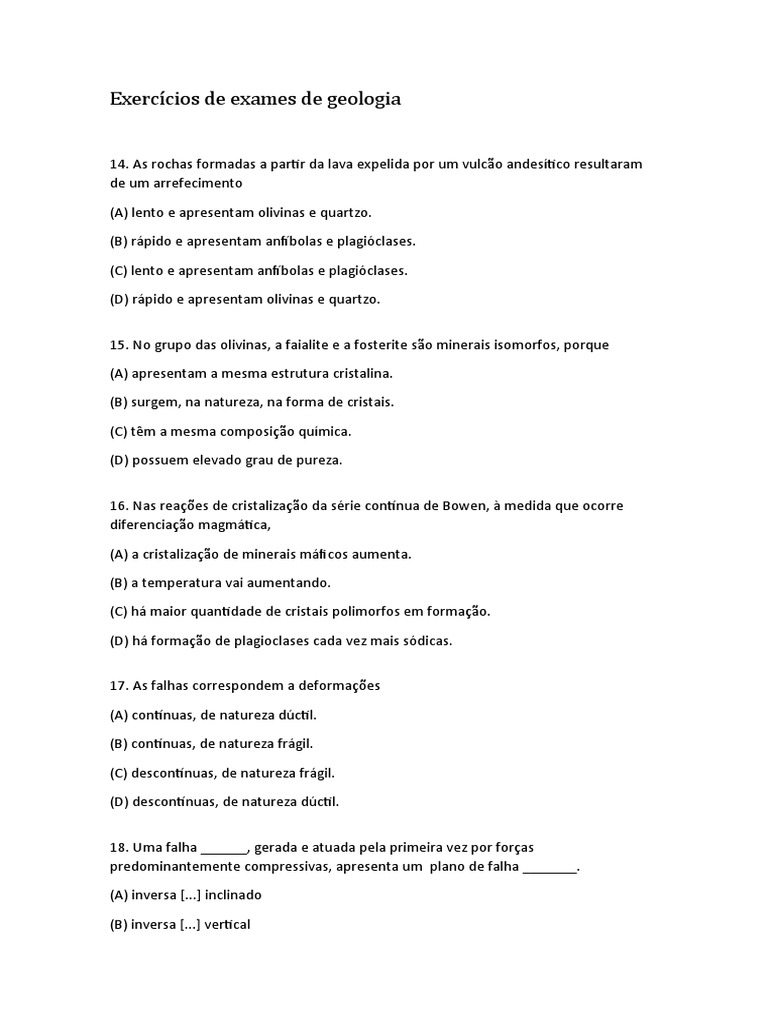 Exercícios de Exames de Geologia | PDF | Bacia sedimentar | Rochas ...