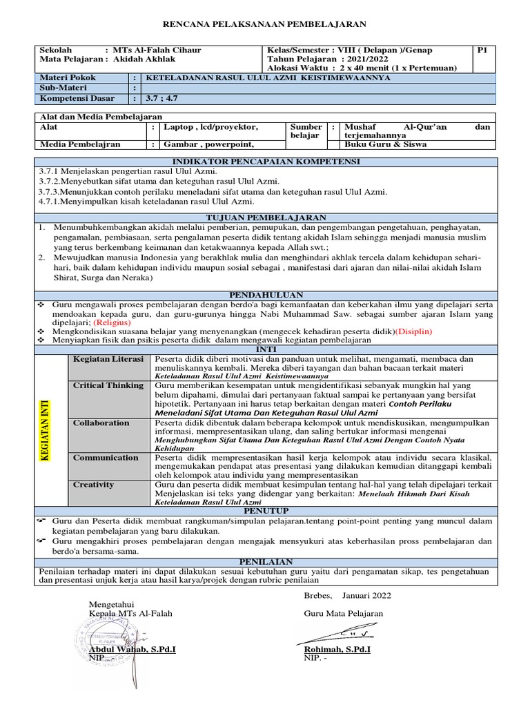 RPP Akidah Akhlak VIII Smester Genap 2021-2022 | PDF | Karier & Perkembangan | Sains & Matematika