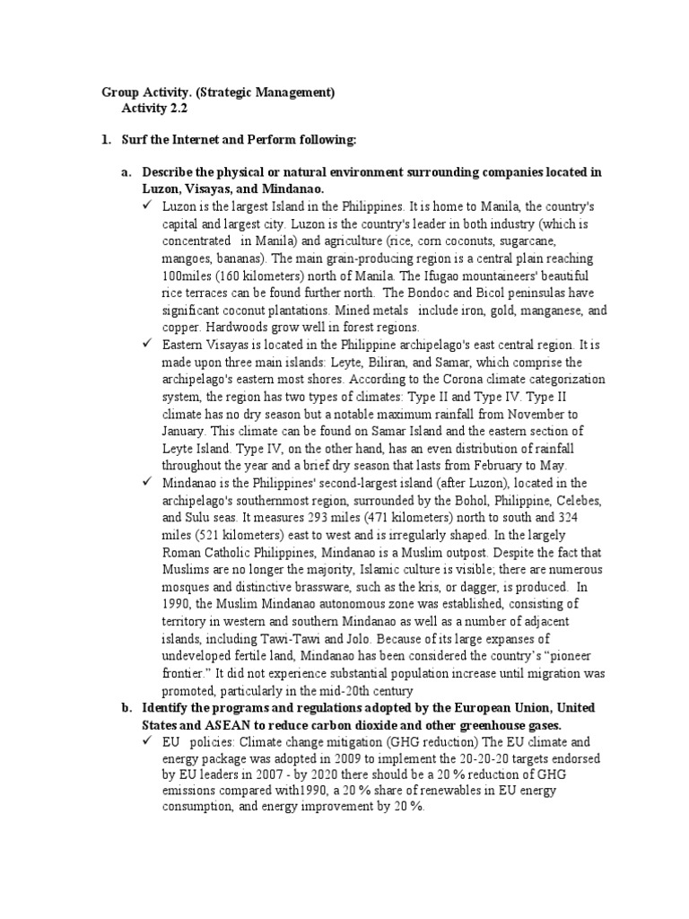 Group Activity 2.2 in Strategic Management | PDF | Climate Change ...