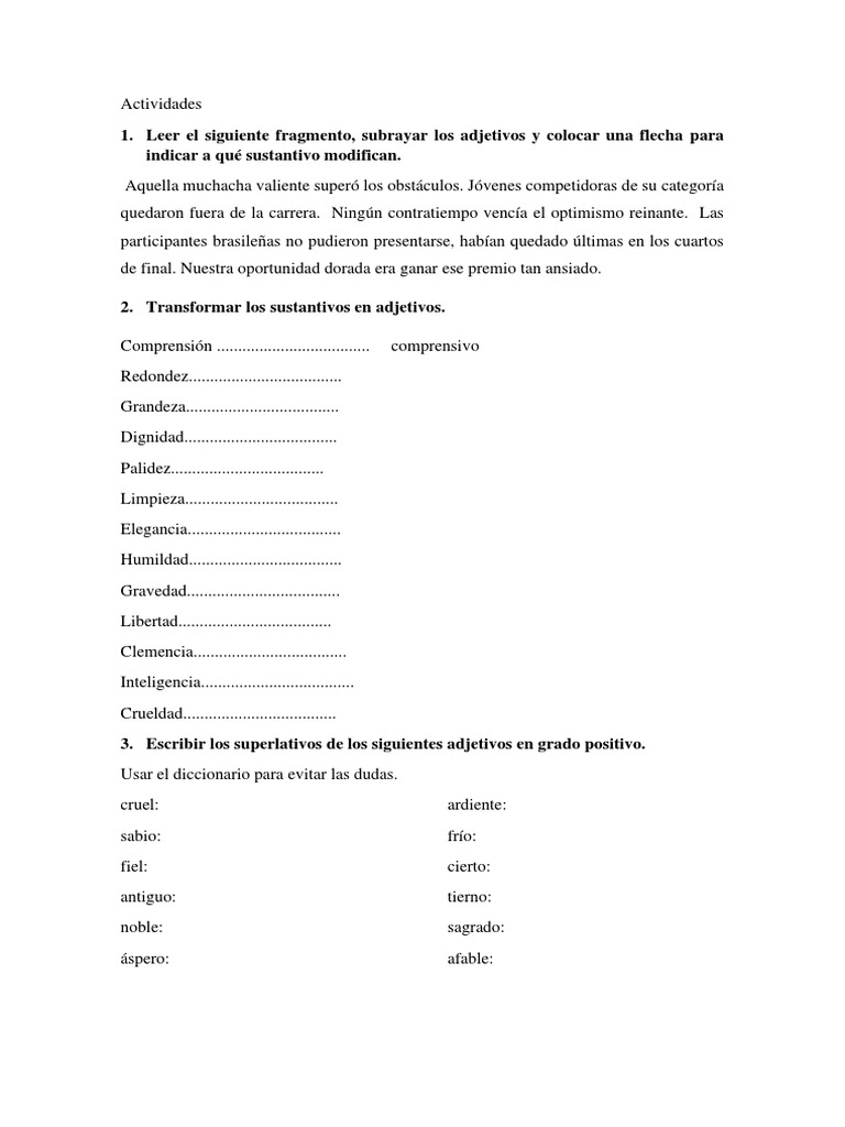 Practica de Adjetivos | PDF | Gramática | Morfología Lingüística