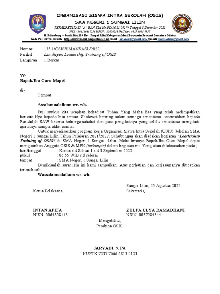 Surat Izin Dispen | PDF