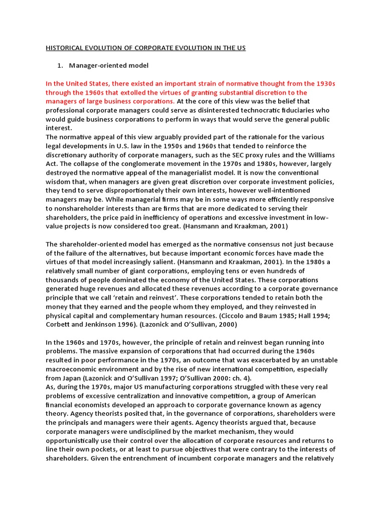 Historical Evolution of Corporate Governance | PDF | Market (Economics ...