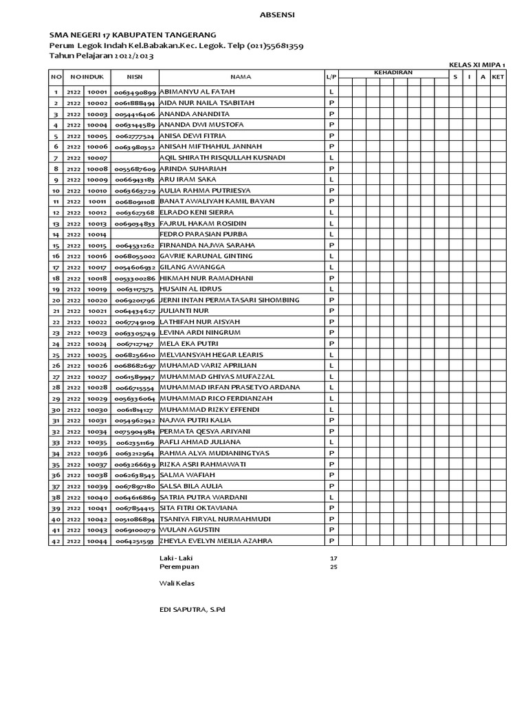 Absen Xi 2223 Fix New | PDF