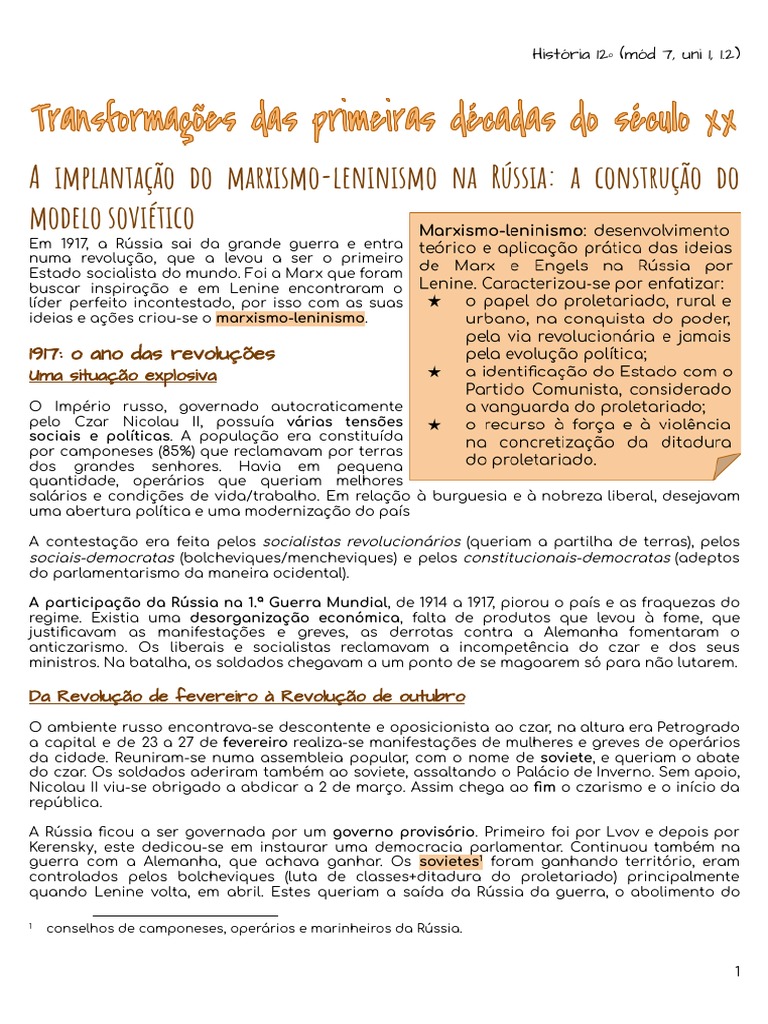 0 A Implantação Do Marxismo-Leninismo Na Rússia - A Construção Do ...