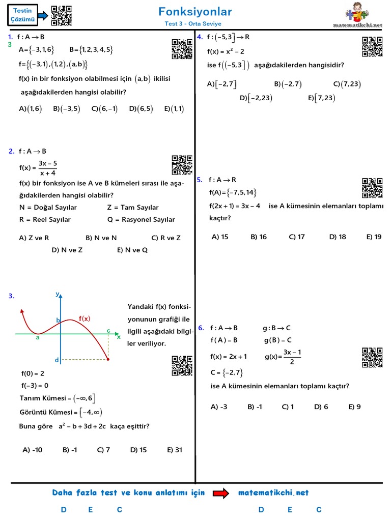 Fonksiyonlar Test 3 O | PDF