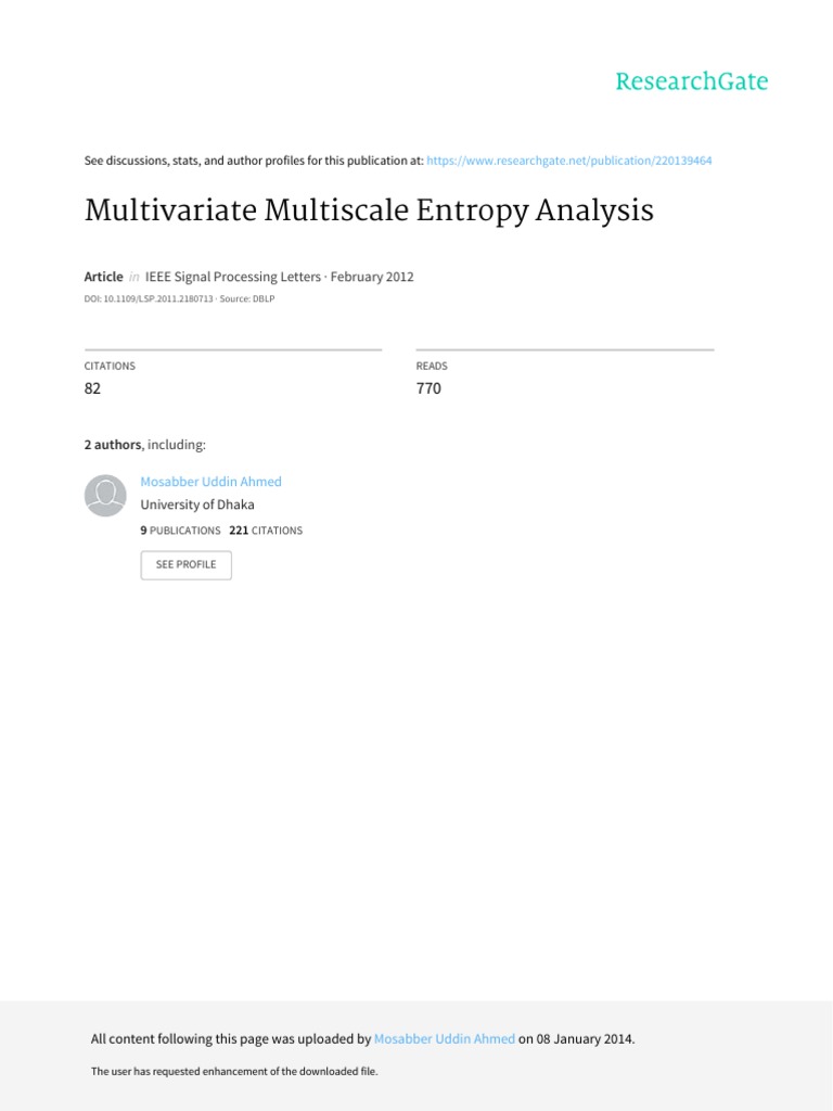 Multivariate Multiscale Entropy Analysis | PDF | Standard Deviation ...