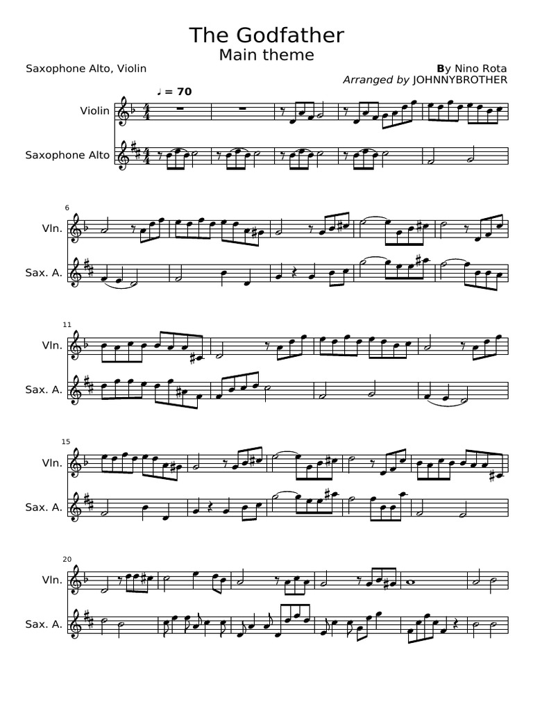 The Godfather Main Theme Violin and Alto Saxophine | PDF | Classical And Art Music Traditions ...