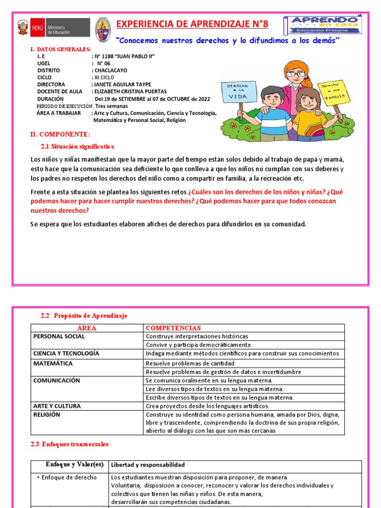 Experiencia de Aprendizaje N 08 - Iii Cicio Eli | PDF | Evaluación | Información