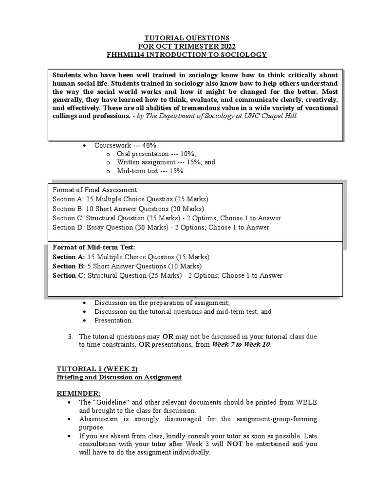 (PRINT) Tutorial Questions FHHM1114 202210 | PDF | Rape | Sociology