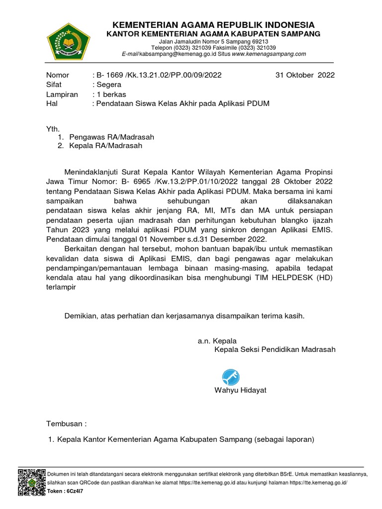 Pendataan Siswa Kelas Akhir PDUM 2023 | PDF