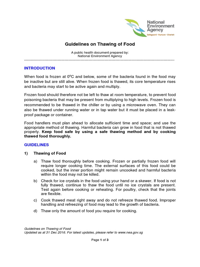 Guidelines On Thawing of Food | PDF | Foods | Cooking