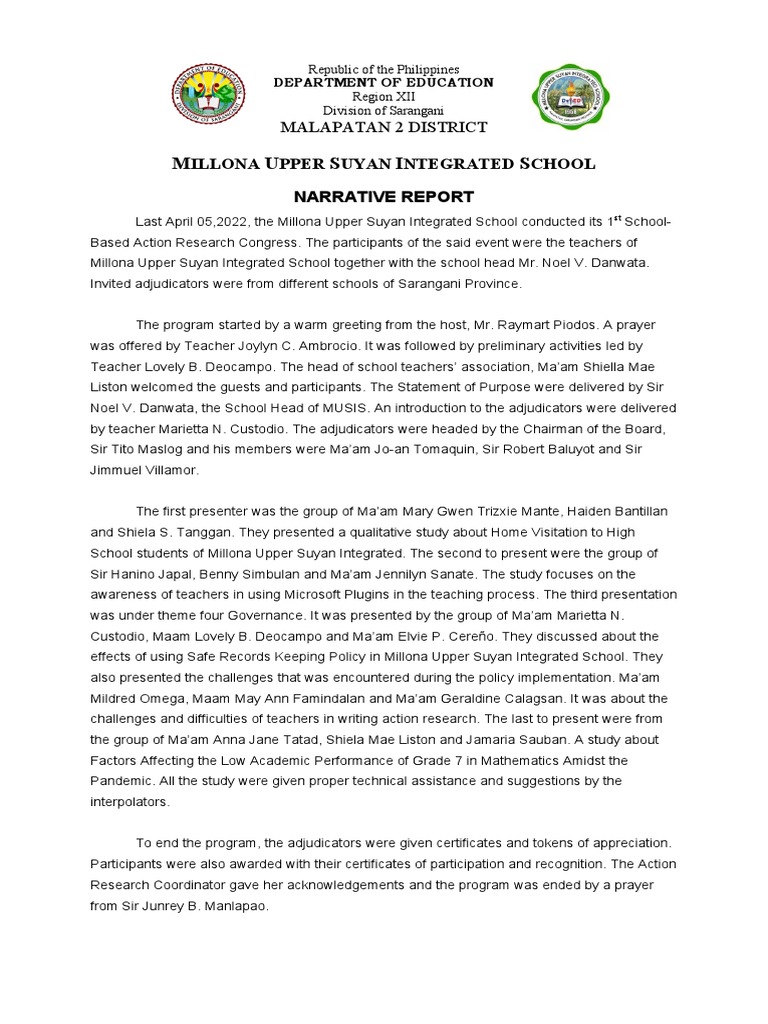 Accomplishment Narrative Report Action Research Congress 04052022 | PDF