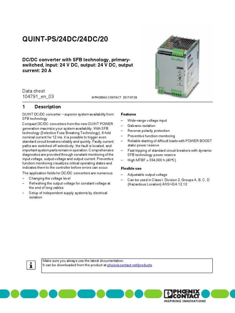 DB en Quint Ps 24dc 24dc 20 104791 en 03 | PDF | Direct Current | Switch
