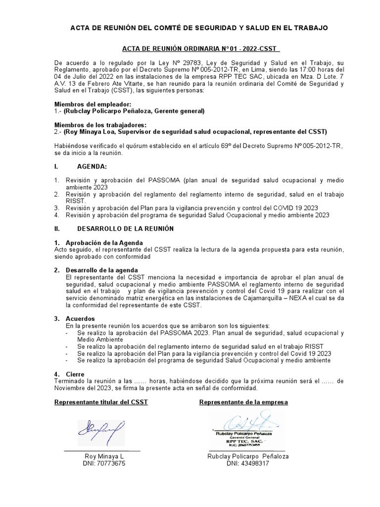 Acta - Reunion - Comite Noviembre RPP TEC | PDF | Gobierno