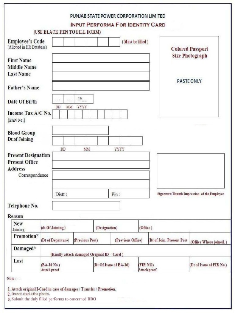 PSPCL I Card Form | PDF