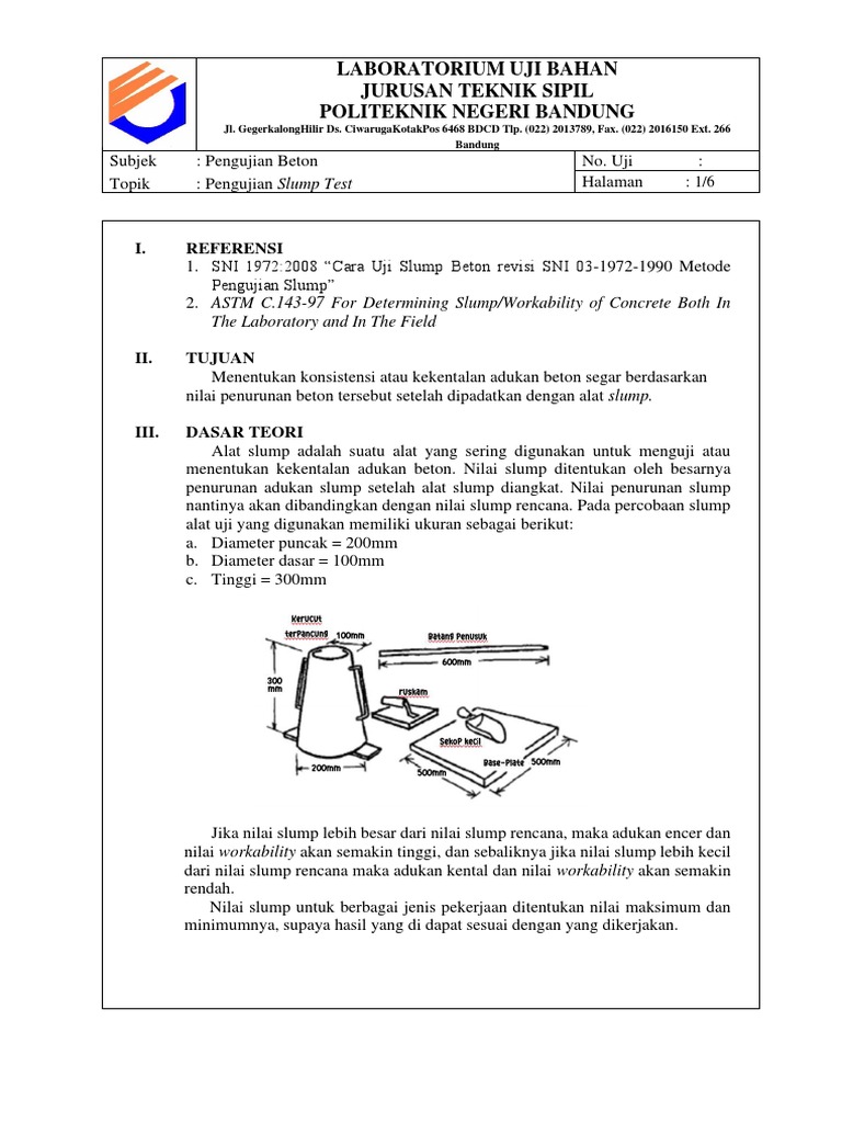 Panduan Pengujian Slump Test Beton | PDF | Teknologi & Rekayasa