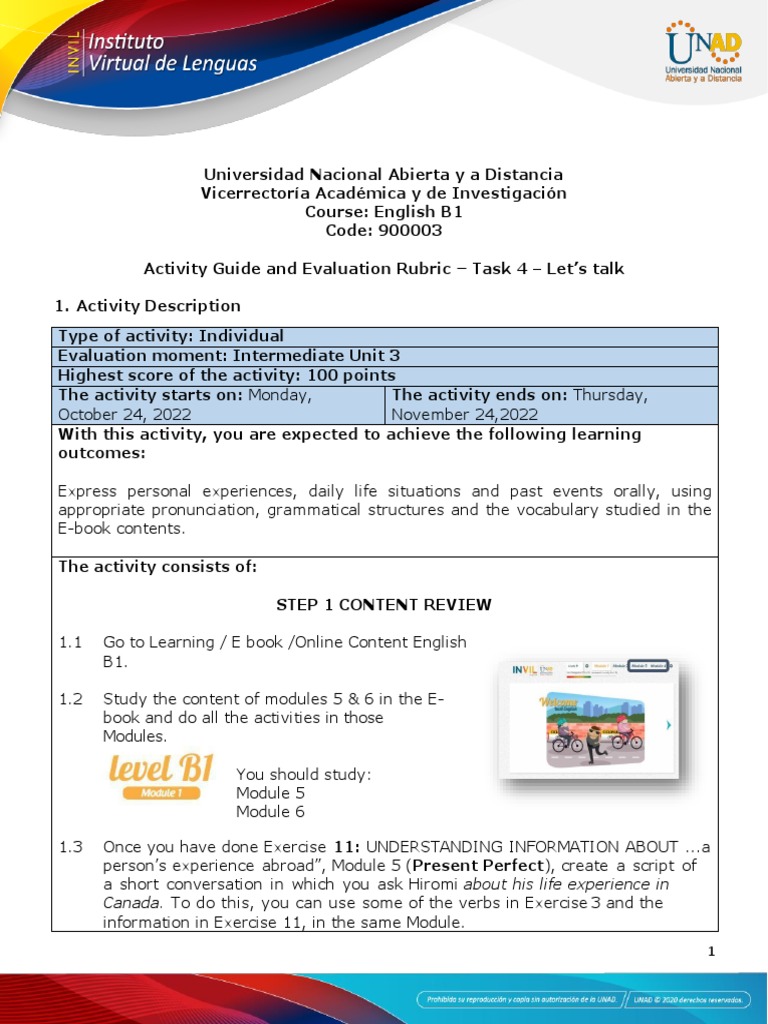 Activities Guide and Evaluation Rubric - Unit 3 - Task 4 - Lets Talk ...