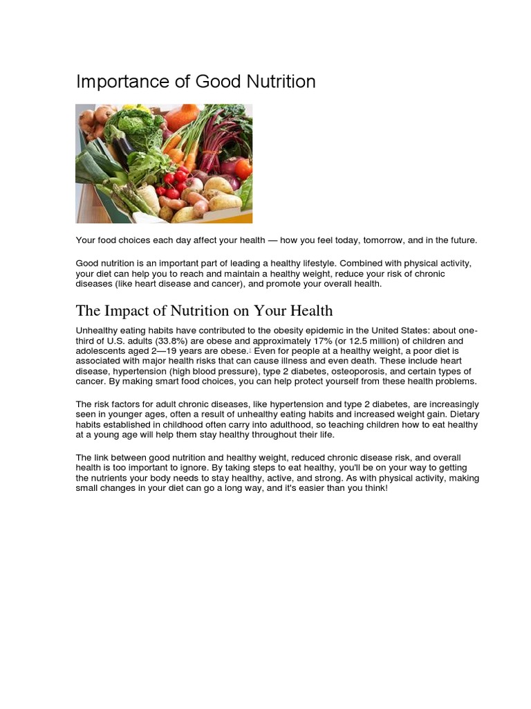 Benefits of Good Nutrition for Health | PDF