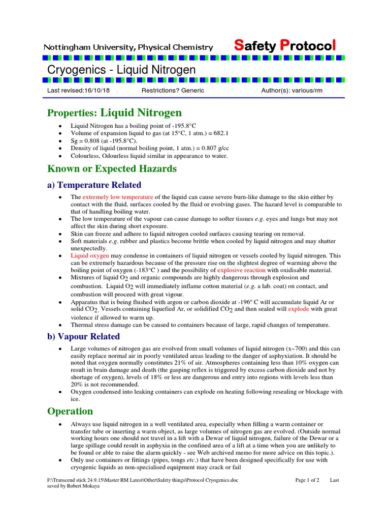 Protocol Cryogenics | PDF | Nitrogen | Liquids