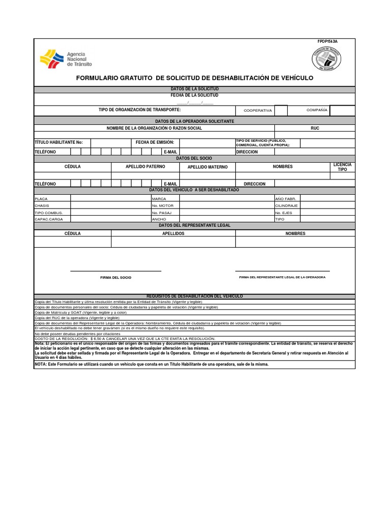 Solicitud Deshabilitacion Vehiculo | PDF