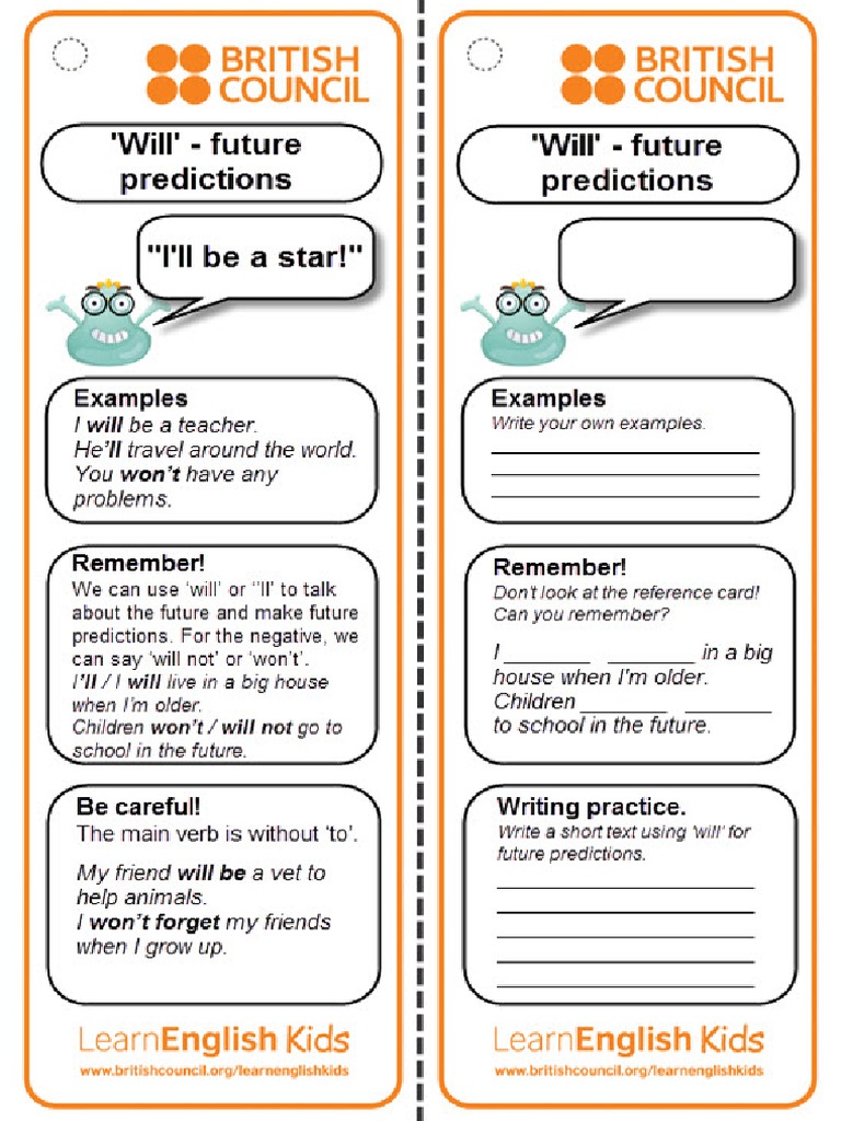 Grammar Practice Reference Card Will Future Predictions | PDF