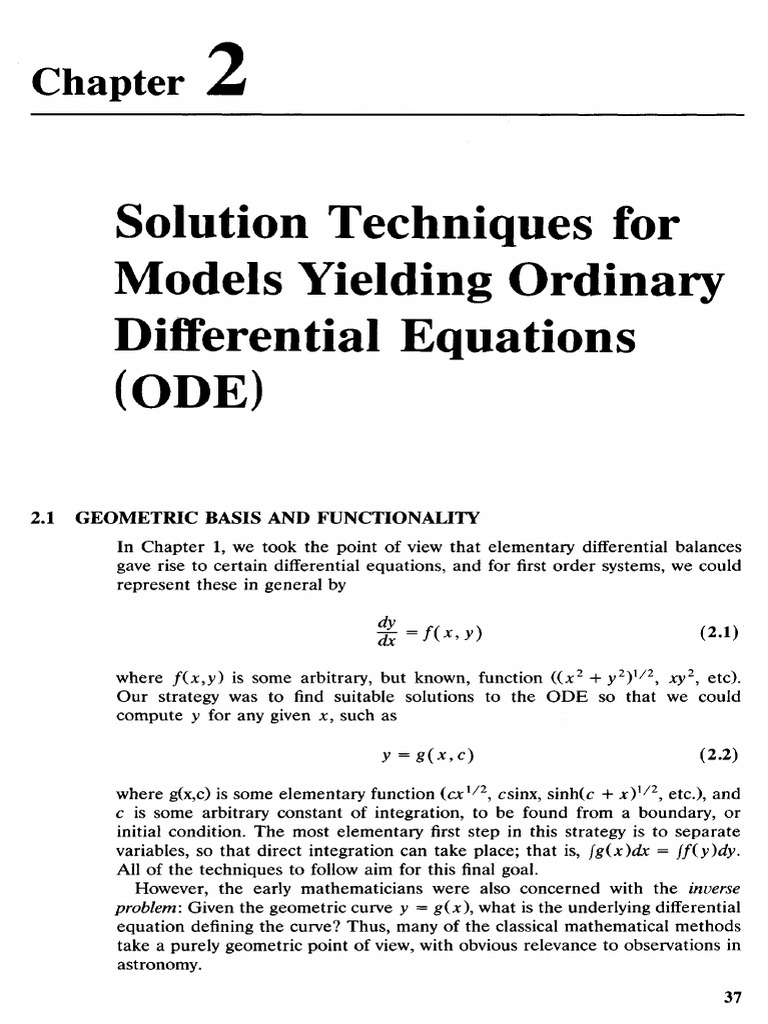 Solution Techniques For Models Yielding Ordinary Differential Equations (ODE) | PDF | Ordinary ...