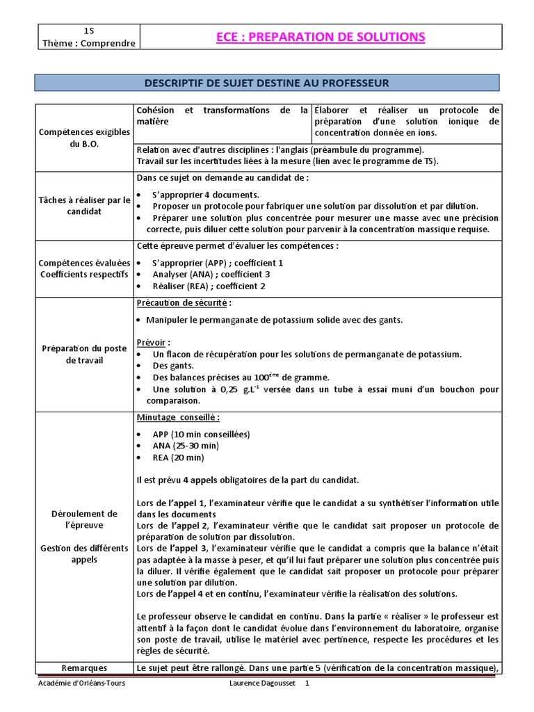 ECE - 1S - COMPRENDRE - Preparation - de - Solution - 1 - 2 | PDF ...