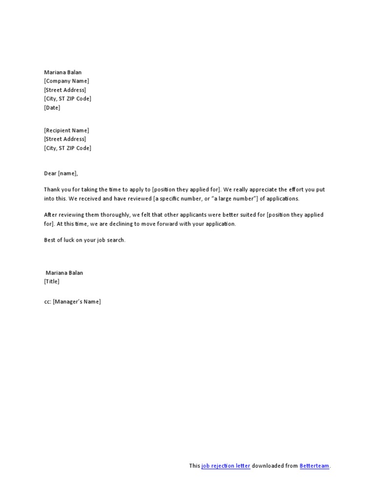 Job Rejection Letter Template | PDF