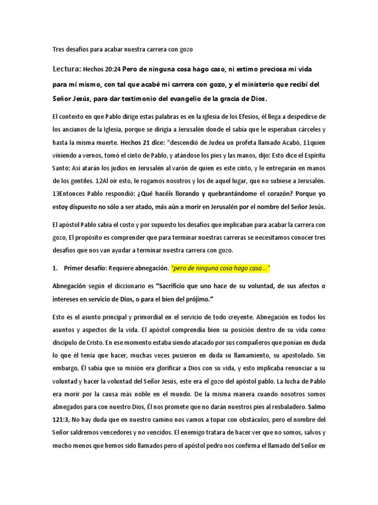 Sermon 3 Desafios para Terminar La Buena Carrera | PDF | Pablo el ...