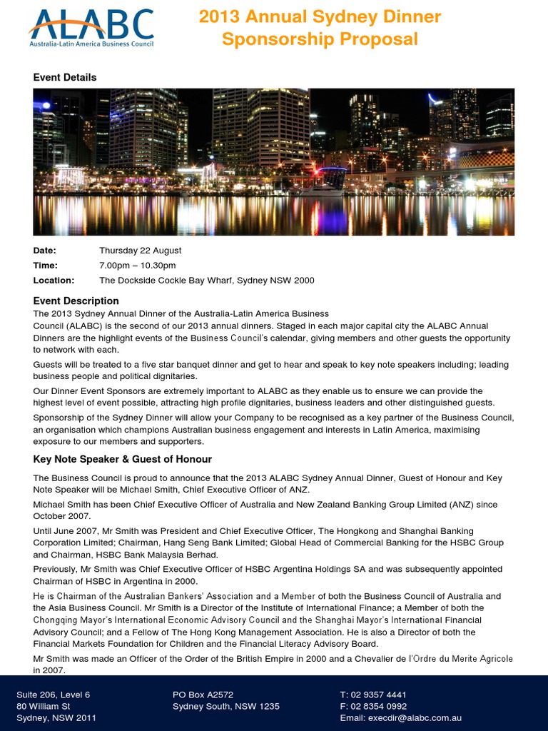 2013 ALABC Sydney Dinner Proposal | PDF | Hsbc | New South Wales