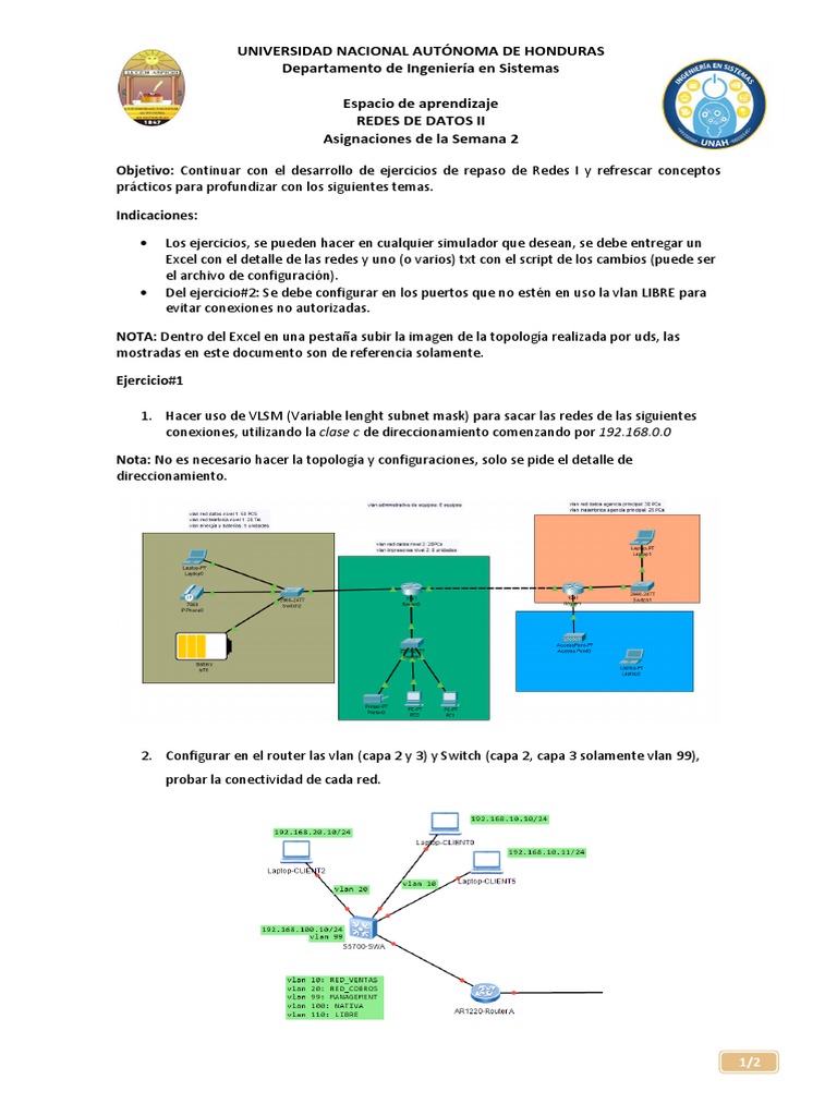 Asignaciones de Redes de Datos II: Configuración de VLANs, Ruteo OSPF y Múltiples Redes | PDF
