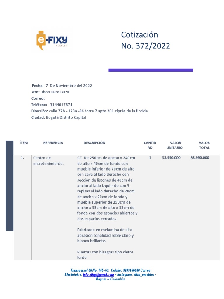 Cotizacion 372 - 7-11-2022 - Jhon Jairo Isaza | PDF