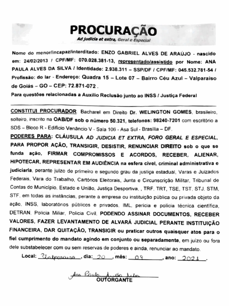 Modelo De Procuracao Para Inss