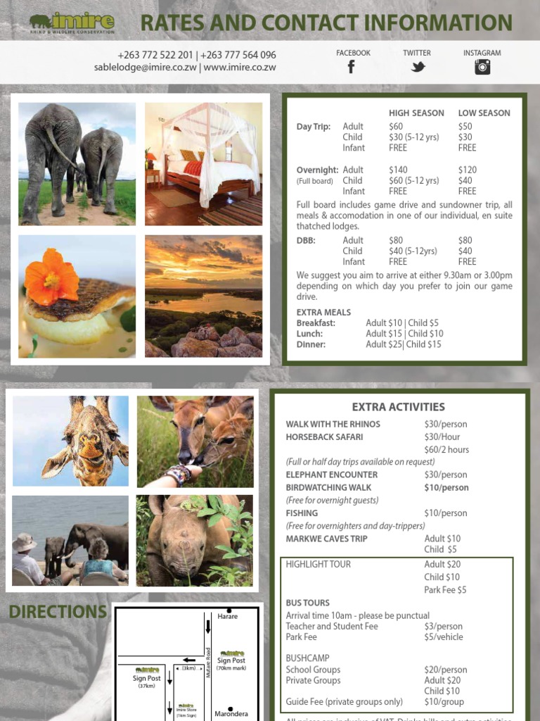 Imire Lodge Rates Sheet 2017 | PDF | Meal | Payments