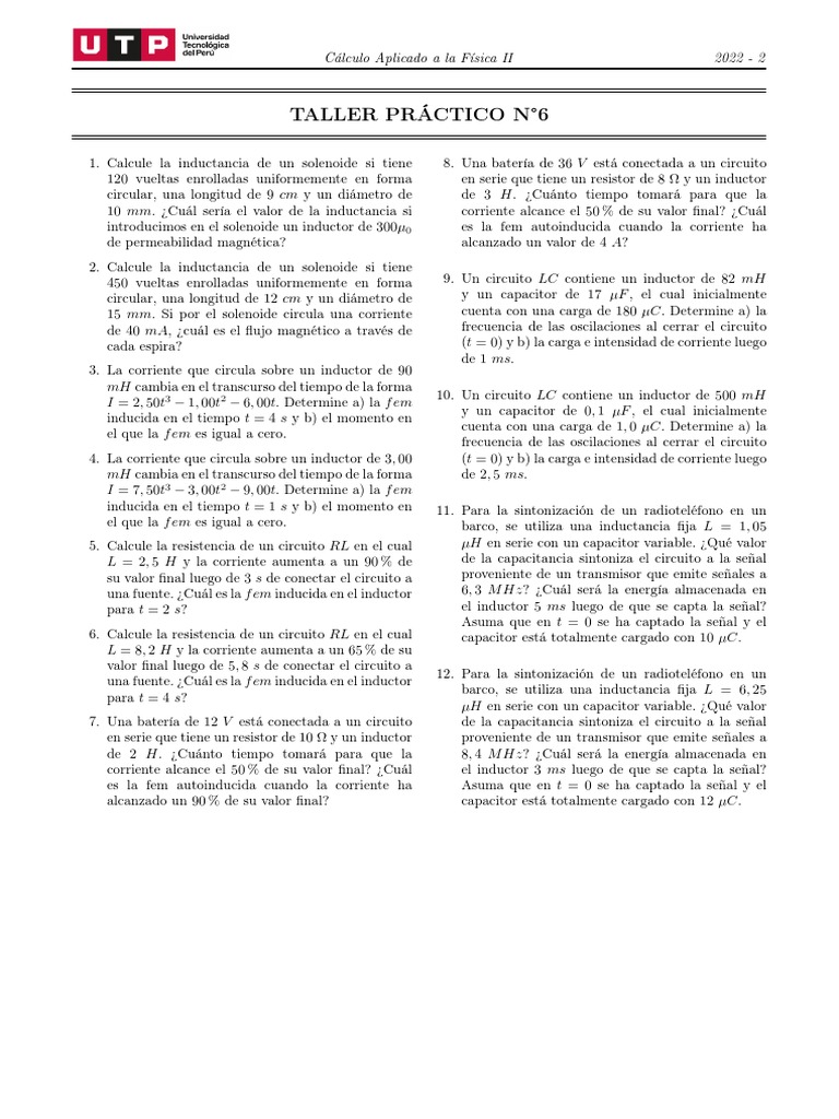 S11 S3-Taller Práctico 6 | PDF | Inductor | Inductancia