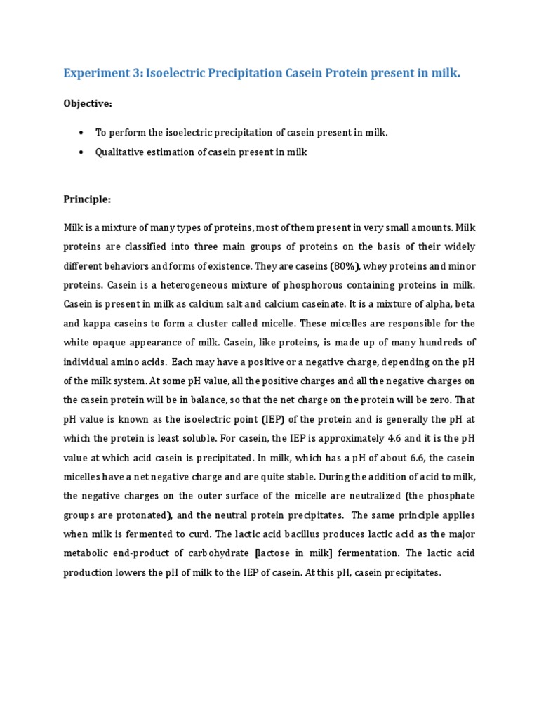 Isoelectric Precipitation of Casein | PDF | Milk | Biochemistry
