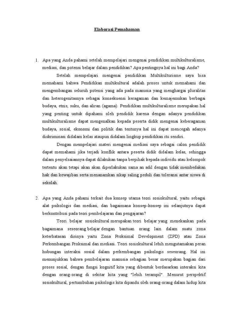 Elaborasi Pemahaman | PDF
